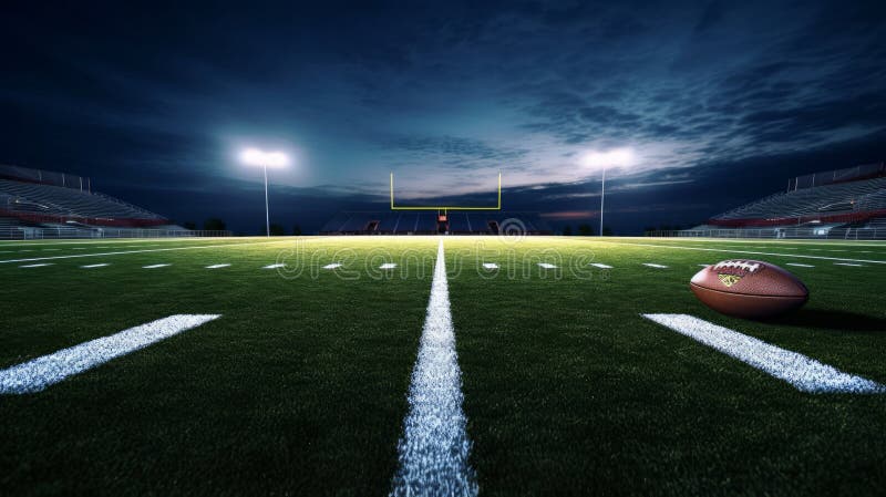 3D Rendering of an American Football Field with Lights at Night Stock ...