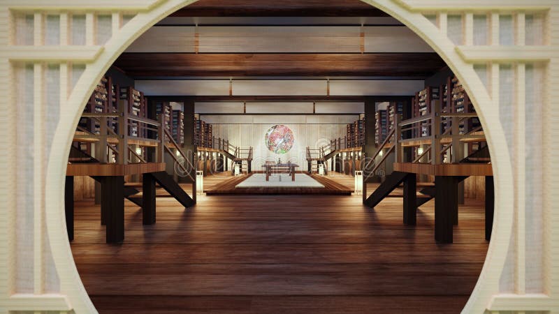 3D Rendering of an Ancient Chinese Bamboo Scroll Book Library Stock ...