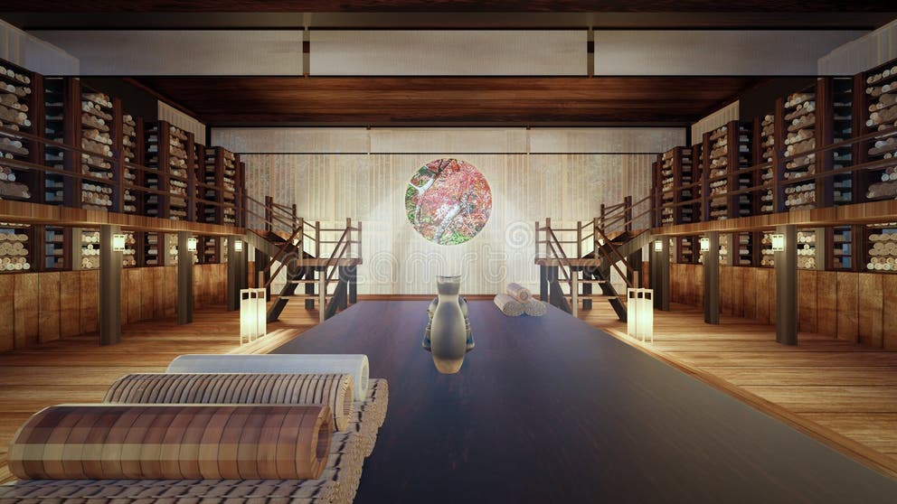 3D Rendering of an Ancient Chinese Bamboo Scroll Book Library Stock ...