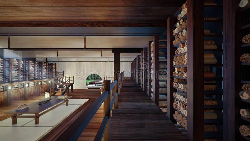 3D Rendering of an Ancient Chinese Bamboo Scroll Book Library Stock ...