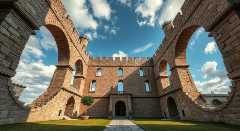 3d Rendering of an Ancient Romanesque Castle Interior Nature ...