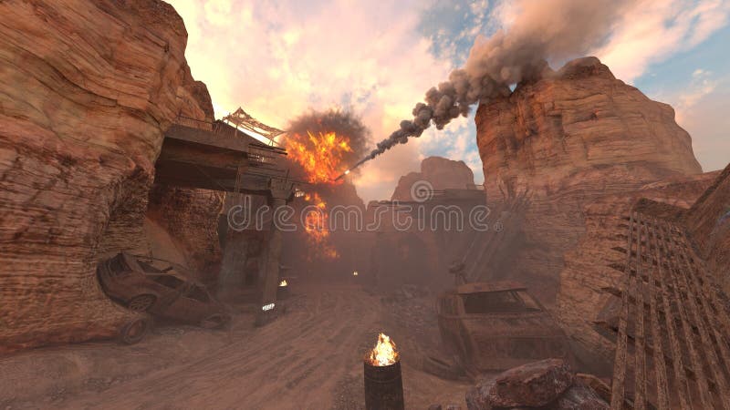 3D Rendering of the Ancient Ruins Under Attack Stock Illustration ...