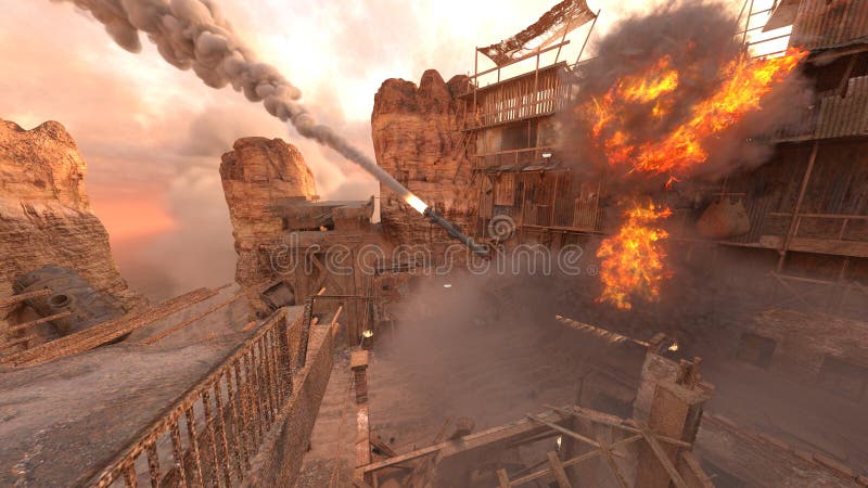 3D Rendering of the Ancient Ruins Under Attack Stock Illustration ...