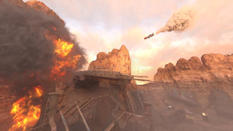 3D Rendering of the Ancient Ruins Under Attack Stock Illustration ...