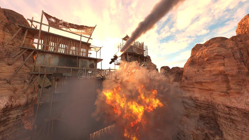 3D Rendering of the Ancient Ruins Under Attack Stock Illustration ...