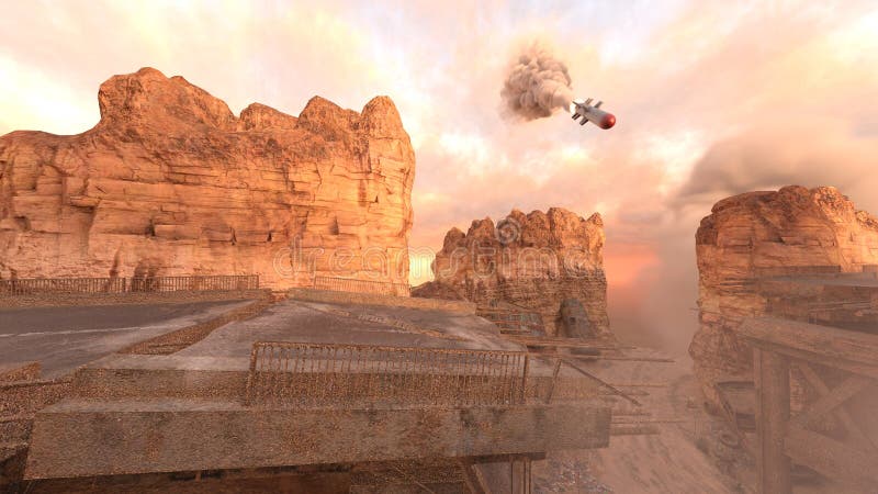 3D Rendering of the Ancient Ruins Under Attack Stock Illustration ...