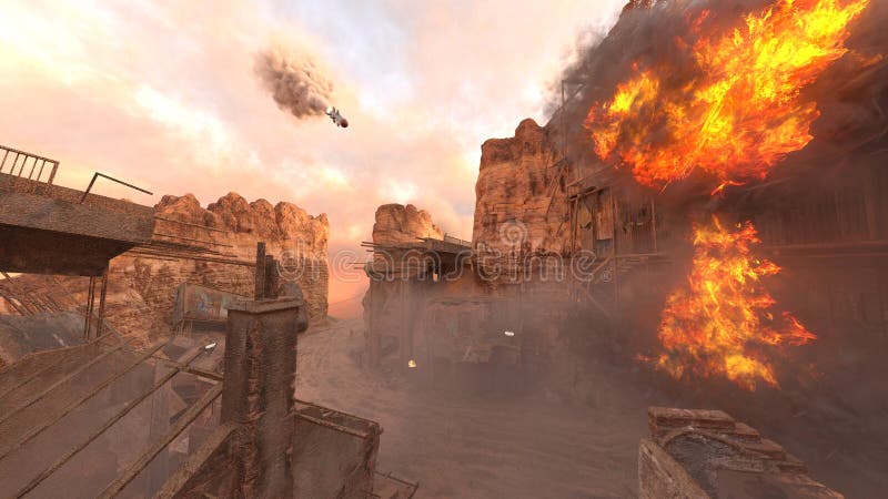 3D Rendering of the Ancient Ruins Under Attack Stock Illustration ...
