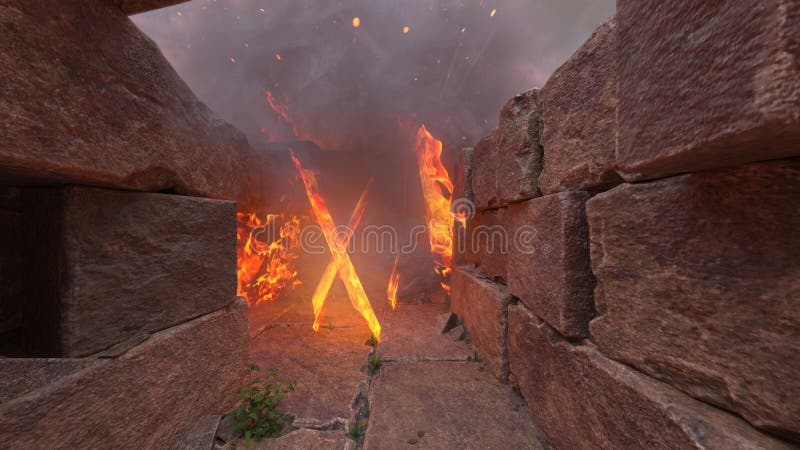 3D Rendering of the Ancient Ruins Under Attack Stock Illustration ...