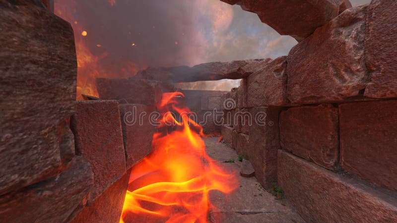 3D Rendering of the Ancient Ruins Under Attack Stock Illustration ...