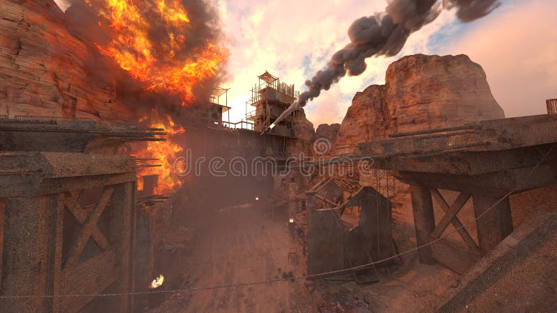 3D Rendering of the Ancient Ruins Under Attack Stock Illustration ...