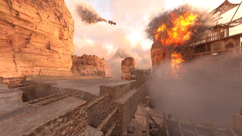 3D Rendering of the Ancient Ruins Under Attack Stock Illustration ...