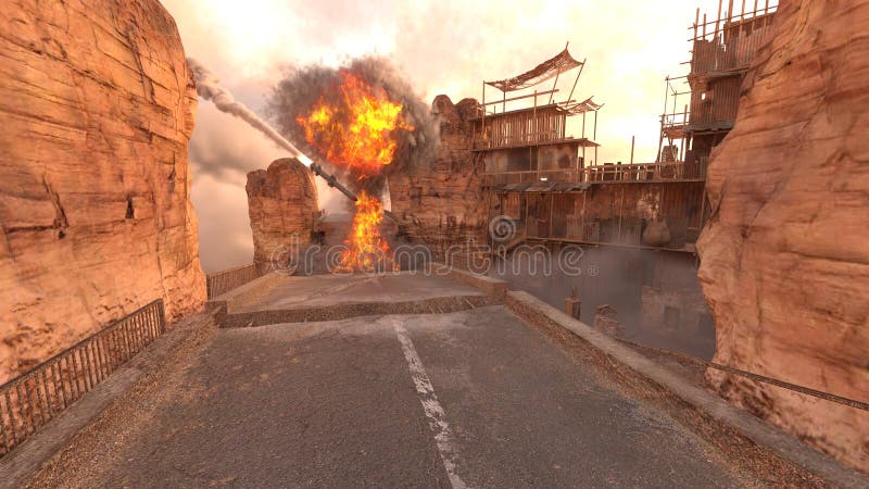 3D Rendering of the Ancient Ruins Under Attack Stock Illustration ...