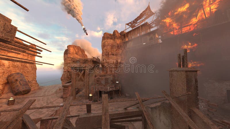 3D Rendering of the Ancient Ruins Under Attack Stock Illustration ...