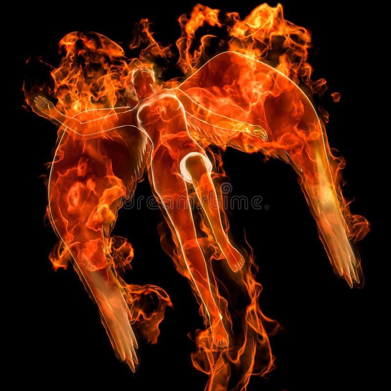 3D Rendering of an Angel Burns Up in a Hot Fire Flame Stock ...