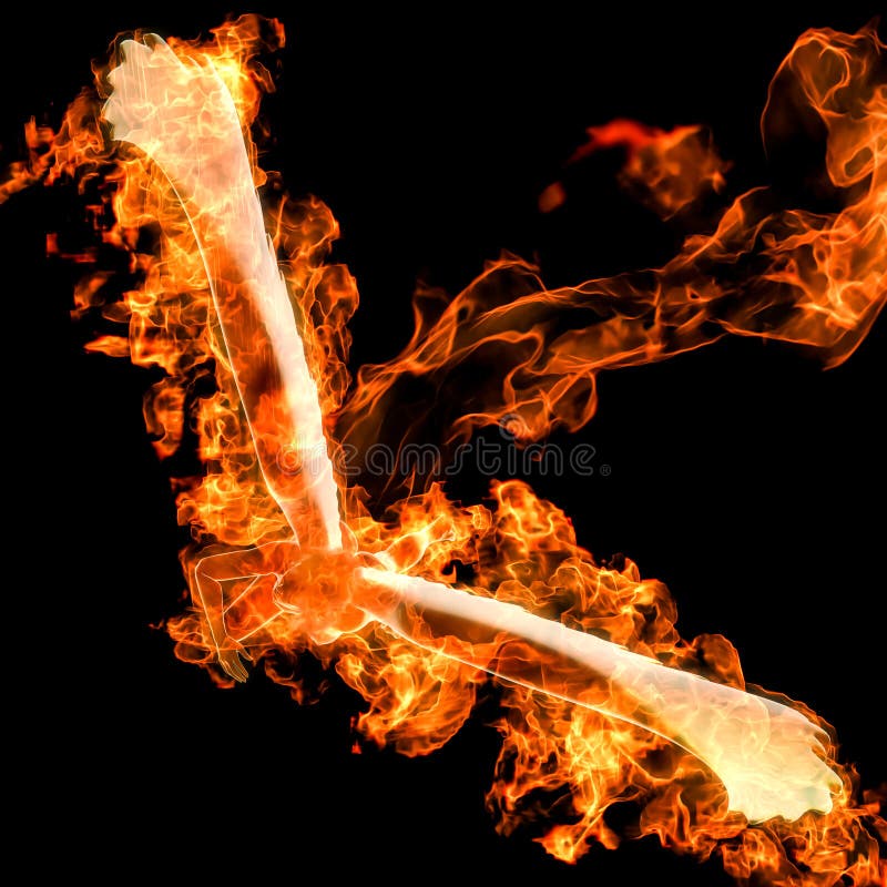 3D Rendering of an Angel Burns Up in a Hot Fire Flame Stock ...