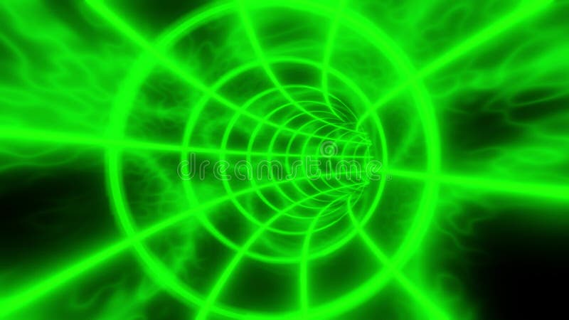Green Color Animation Loop with Glowing Lights. Interdimensional Tunnel ...