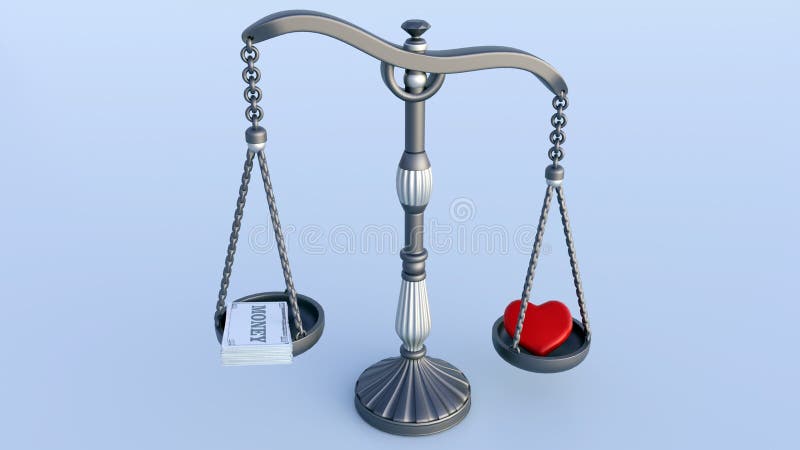 Antique Scale is Balancing Stack of Money and Red Heart Shape Stock ...