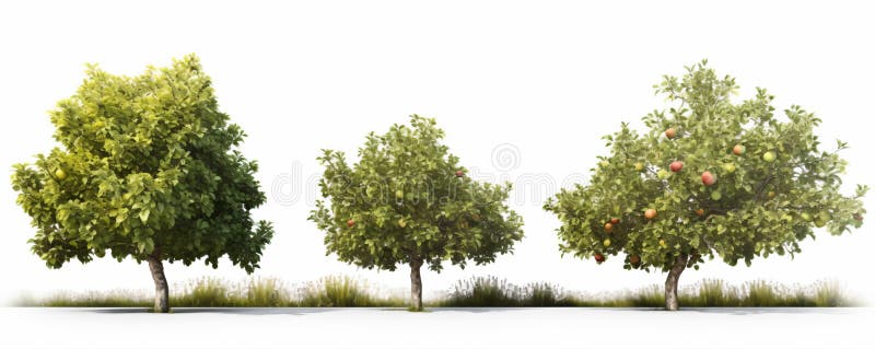 3D Rendering of Apple Trees on White Background, for Illustration ...