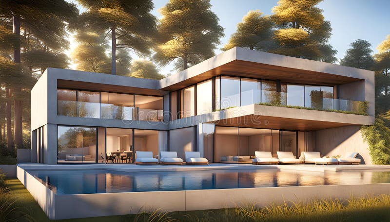 3D Rendering of Architectural Modern Concrete Forms, Modern House ...