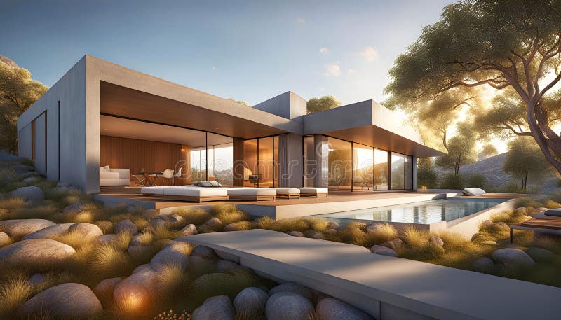 3D Rendering of Architectural Modern Concrete Forms, Modern House ...
