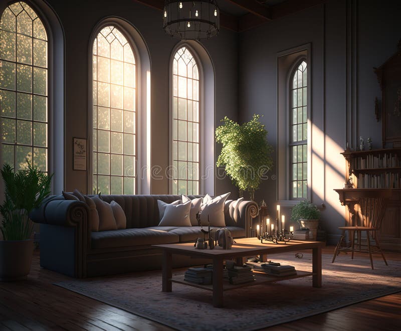 3D Visualization of a Living Room Interior Design Stock Illustration ...