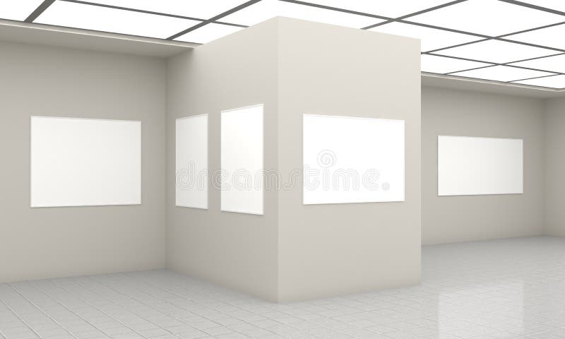 3D Rendering of an Art Gallery with Empty Frames for Your Images/text ...