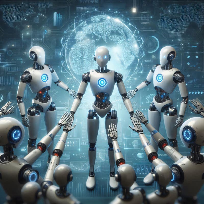 3D Rendering Artificial Intelligence AI Teamwork, Stock Illustration ...