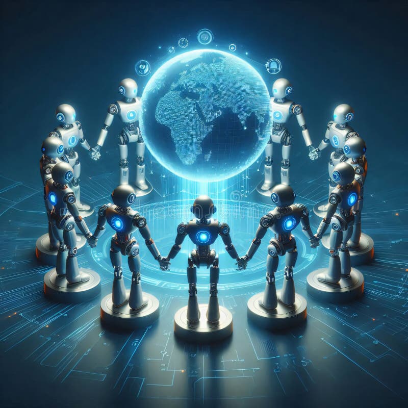 3D Rendering Artificial Intelligence AI Teamwork Stock Illustration - Illustration of games ...