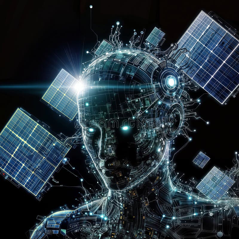 3D Rendering of Artificial Intelligence AI with Circuit Board and Solar ...