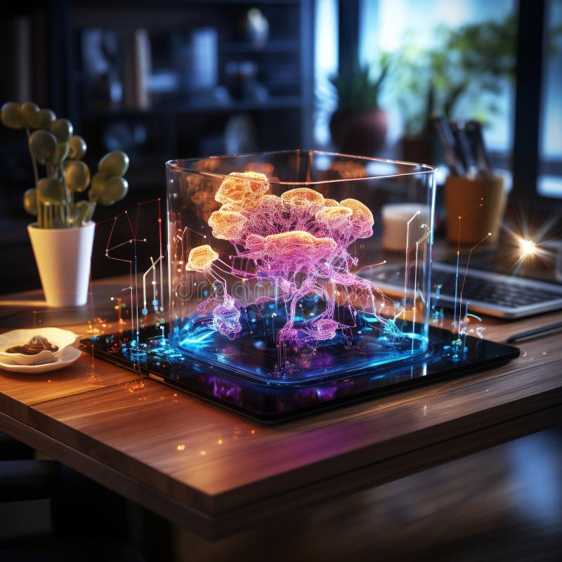 3d Rendering Artificial Intelligence in a Glass Cube on a Wooden Table ...