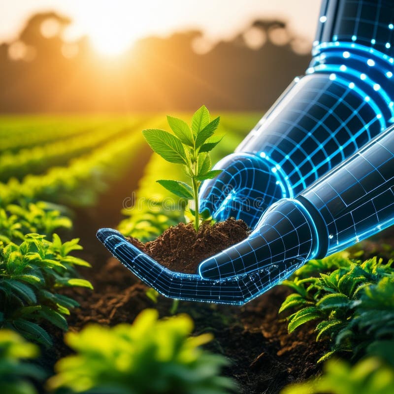 3d Rendering Artificial Intelligence Robot Hand Working with Plant ...