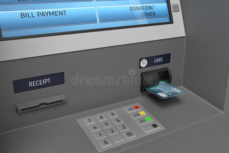 3d Rendering of an ATM Machine with Its Screen and Button Panel in a ...