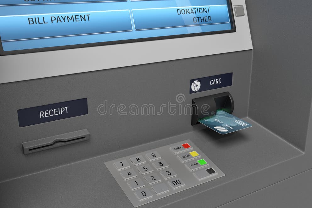 3d Rendering of an ATM Machine with Its Screen and Button Panel in a Close View. Stock ...