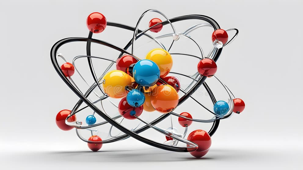 3D Rendering of an Atom Atomic Structure with Protons Neutrons and ...