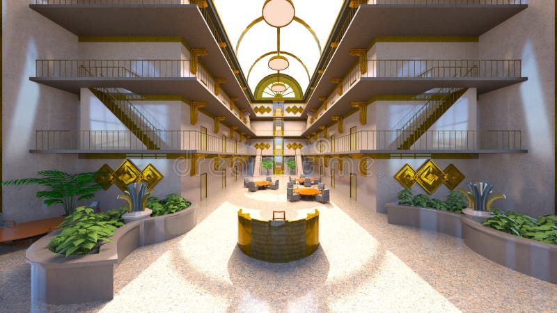3D Rendering of the Atrium Square Stock Illustration - Illustration of ...