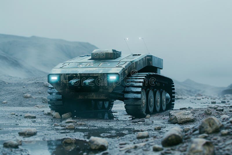 A 3D Rendering of an Autonomous Robotic Tank Navigating through a ...