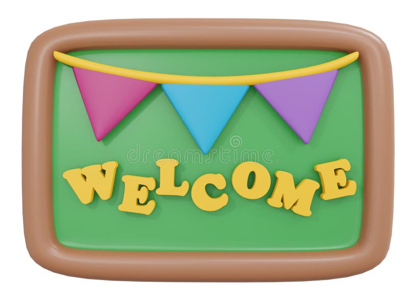 3D Rendering Back To School Board with Welcome Text Cartoon Style ...