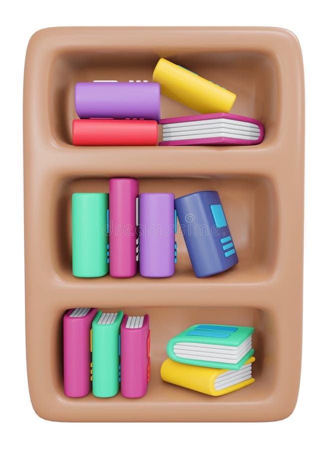 3D Rendering Back To School Book Shelves Cartoon Style. Stock ...
