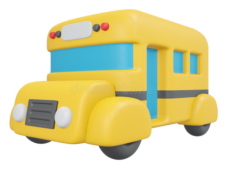 3D Rendering Back To School Bus Cartoon Style. Stock Illustration ...