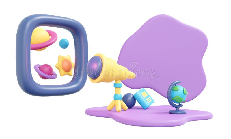 3D Rendering Back To School Science Astronomy Study Cartoon Style ...