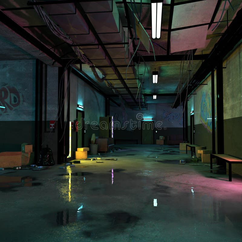 3d-illustration of an Empty and Scary Futuristic Hallway Stock ...