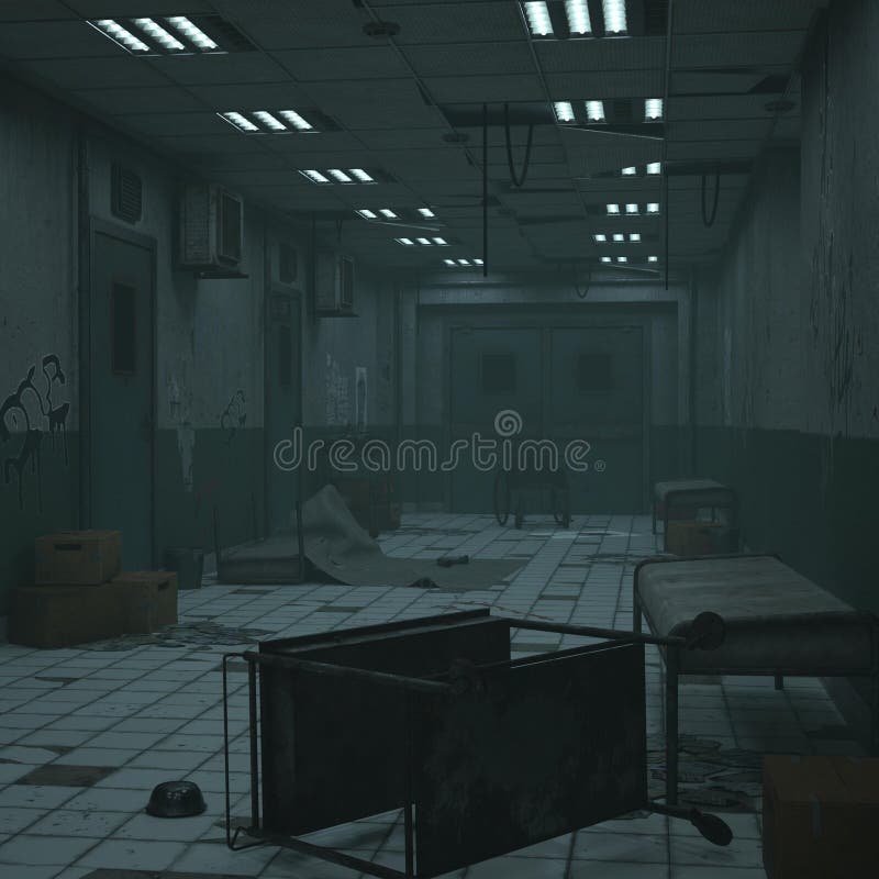 3d-illustration of an Empty and Scary Hospital Room Stock Illustration ...