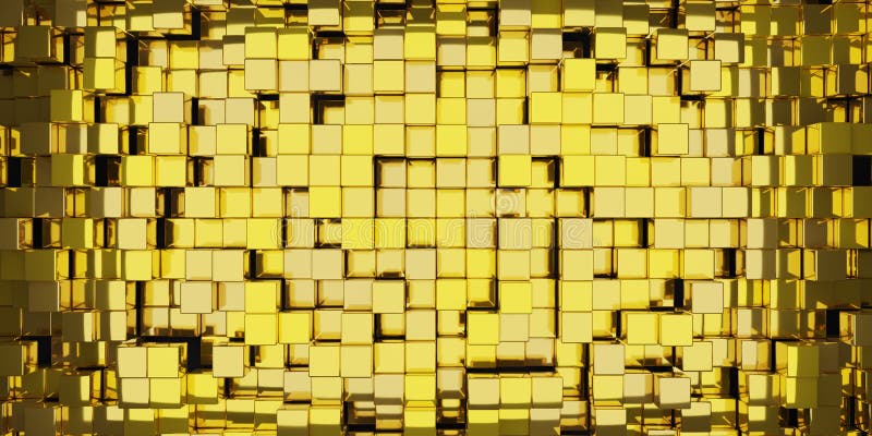 3D Rendering Background of Golden Random Shuffled Cubes Stock ...