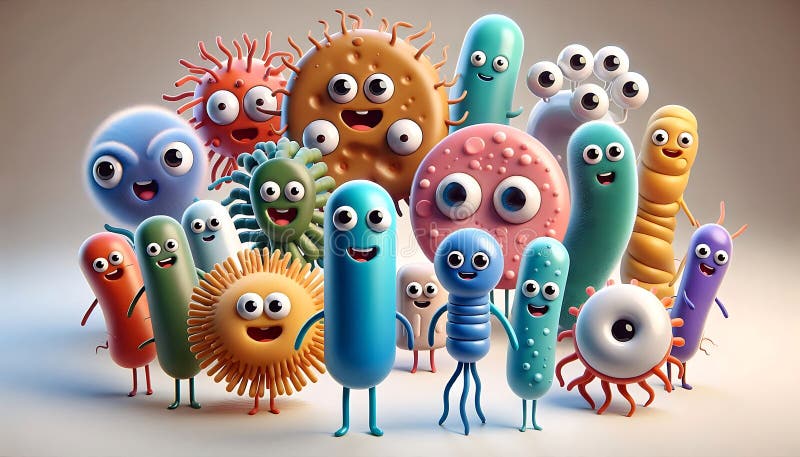 3D Rendering of Bacteria Characters with Happy Expressions Stock ...