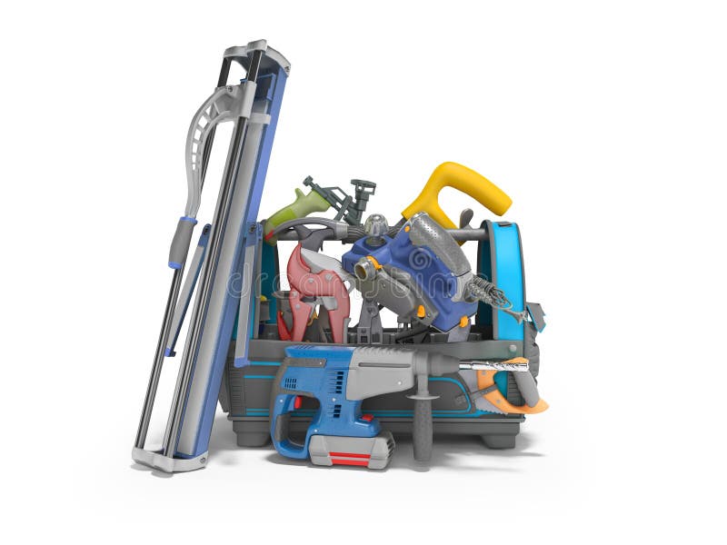 3d Rendering Bag with Building Power Tools for Interior Work on White ...