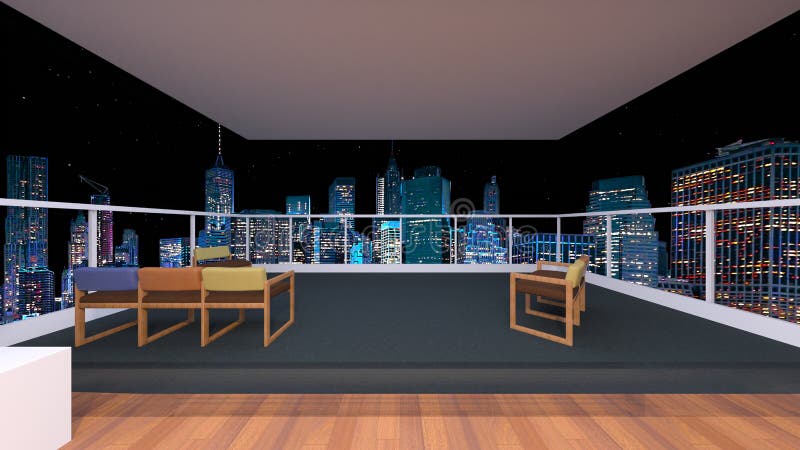 3D Rendering of the Balcony with Night View Stock Illustration ...