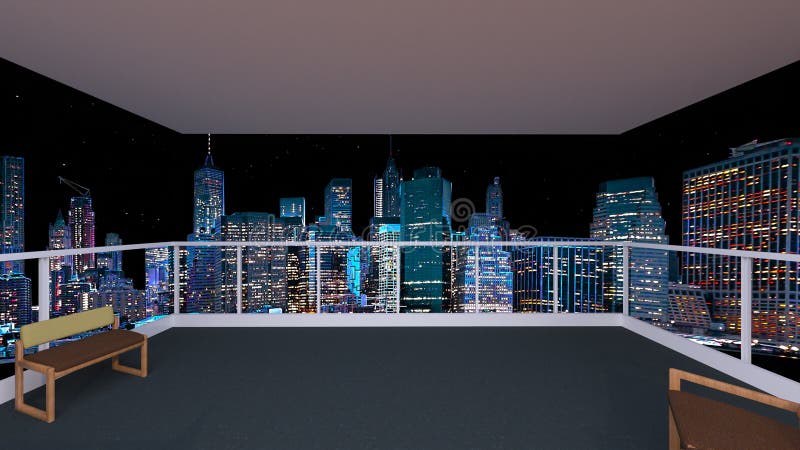 3D Rendering of the Balcony with Night View Stock Illustration ...