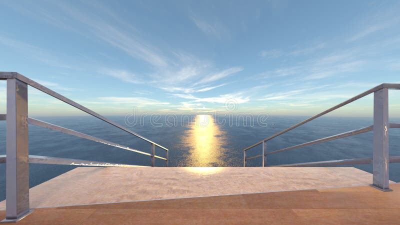 3D Rendering of the Balcony with Sea View Stock Illustration ...