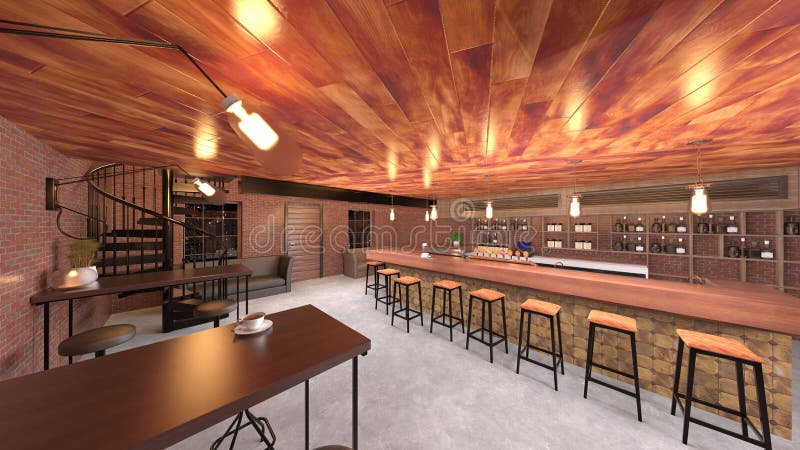 3D rendering of the bar stock illustration. Illustration of interior ...