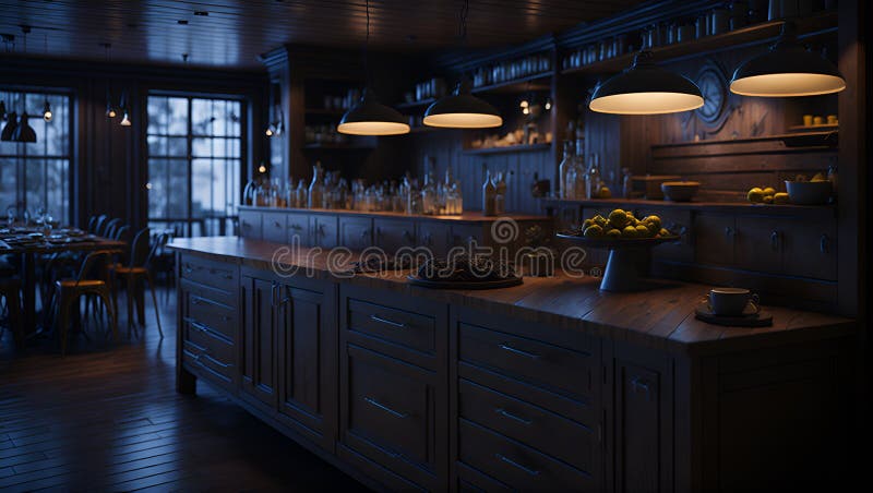 3d Rendering of a Bar Counter in a Dark Pub or Restaurant Stock ...